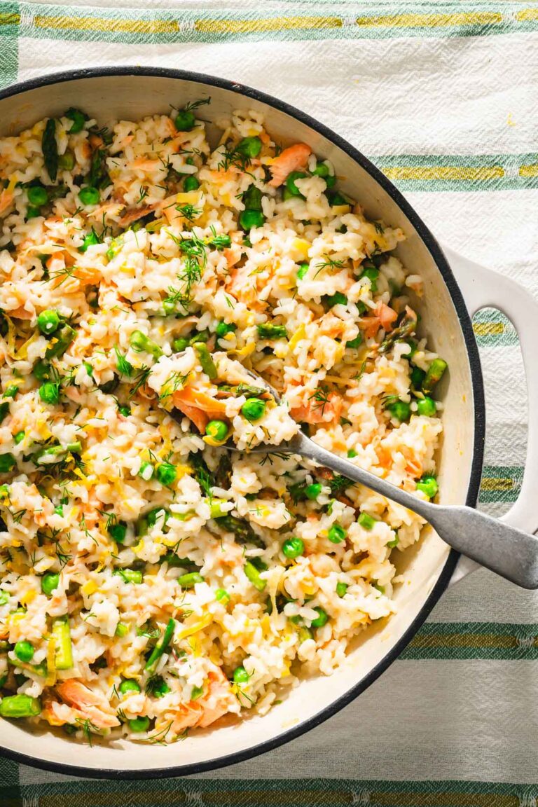 Easy Smoked Salmon Risotto with Peas and Asparagus
