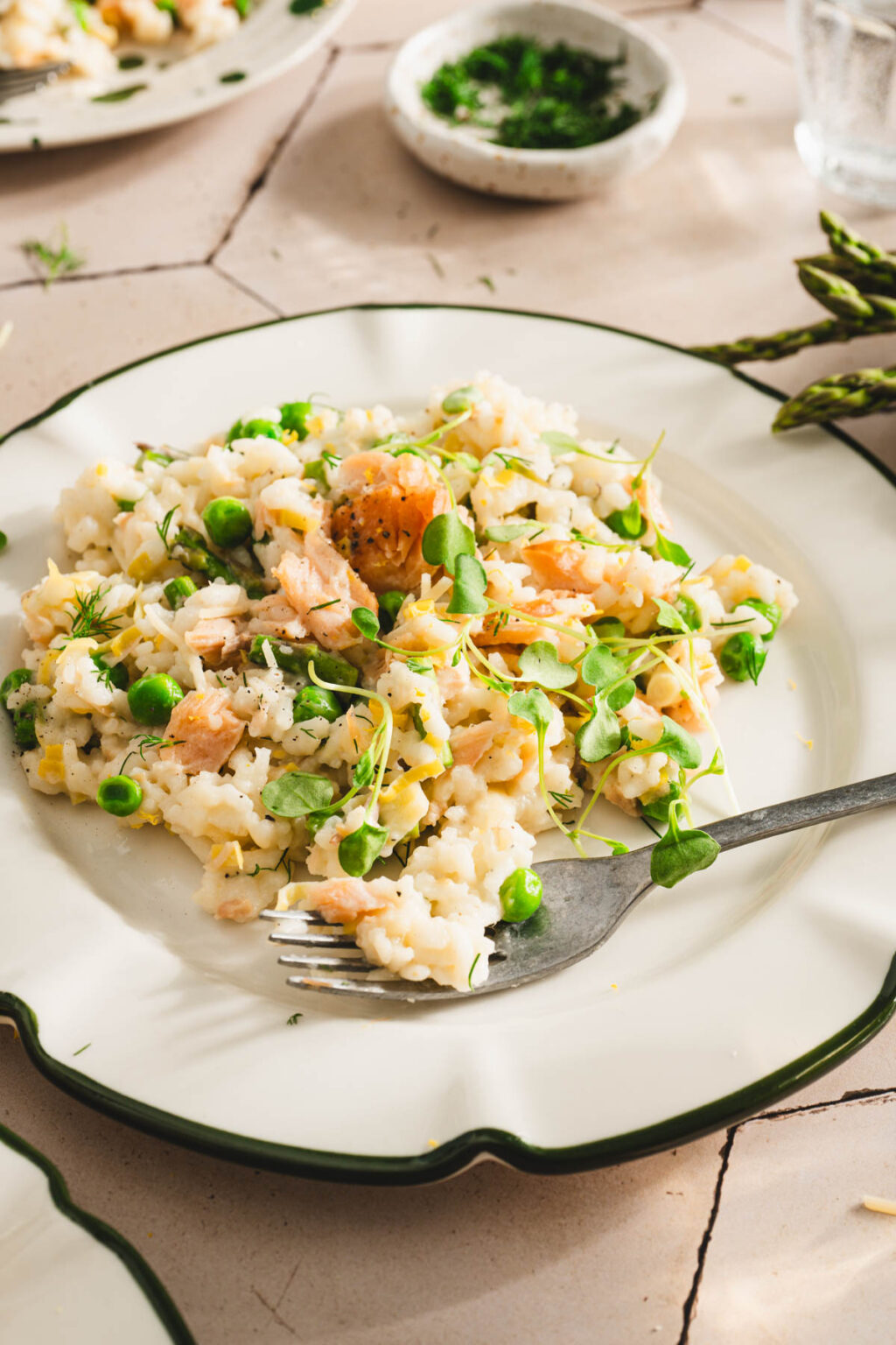 Easy Smoked Salmon Risotto with Peas and Asparagus